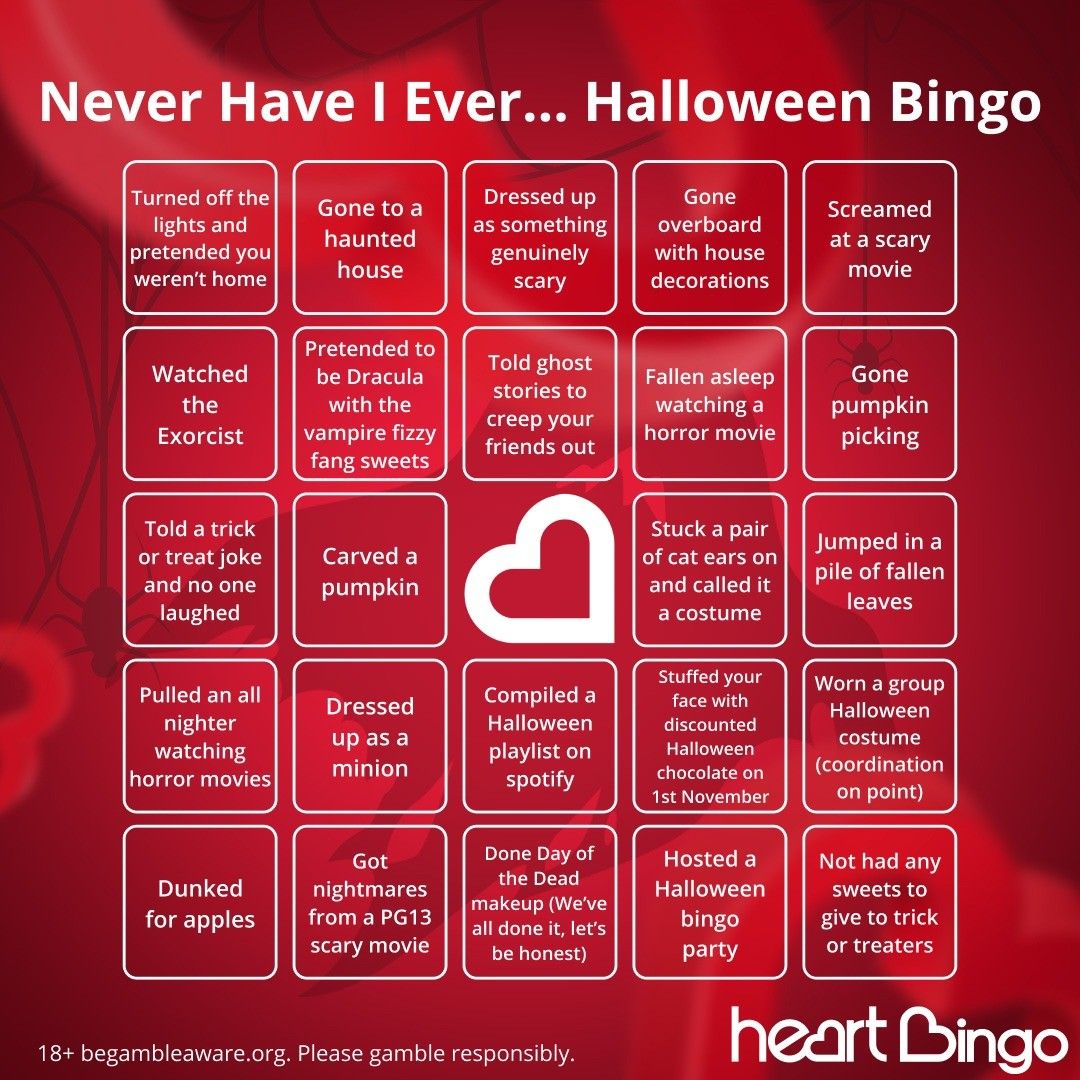 Halloween Bingo Card for Adults - Heart Bingo