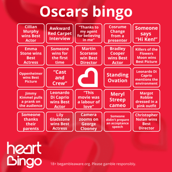 Oscar Awards Bingo Cards from an Award Winning Bingo Site - Heart Bingo